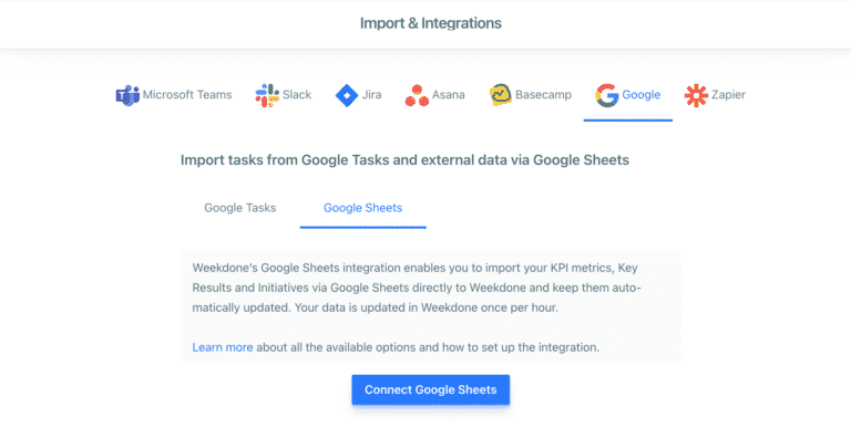 Weekdone + Google Sheets – Weekdone